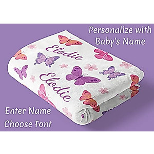 Personalized Baby Blankets for Girls with Name and Purple Butterflies - Customized Blankets for Baby Shower, Birthday, Christmas - Personalized Baby Gifts for Newborn, Infant, Toddler, Kid