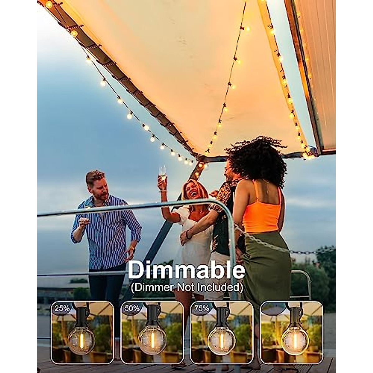 GLUROO 120FT LED String Lights, G40 Bulbs, Waterproof Dimmable Globe Hanging Cafe, Bistro Lights for Outside, 2Packs * 60ft