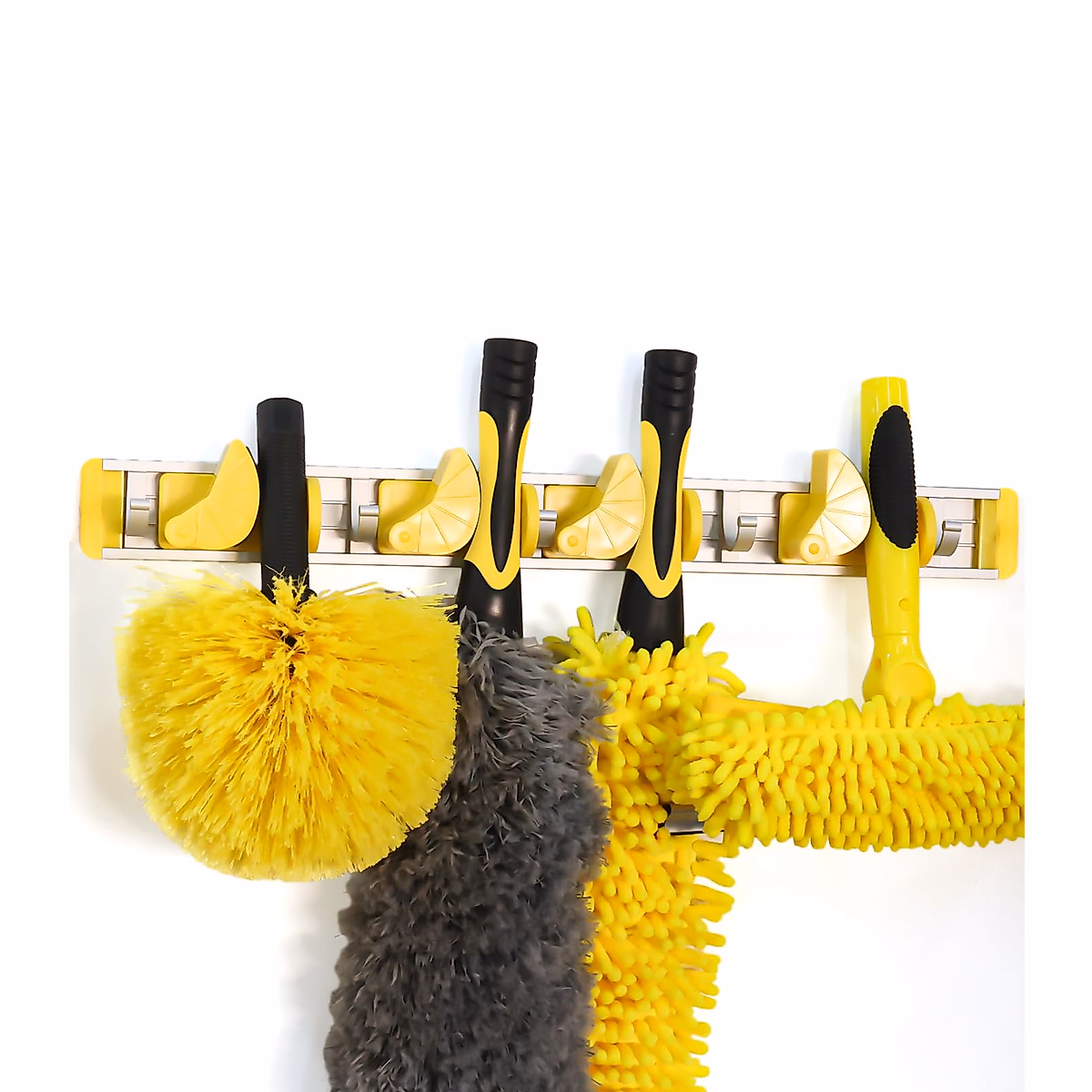 Opow Good Grip Wall-Mounted Mop and Broom Holder Storage Organizer Cleaning Tools Hanger for Kitchen Garden Laundry Room and Garage (4 slots, 5 hooks)