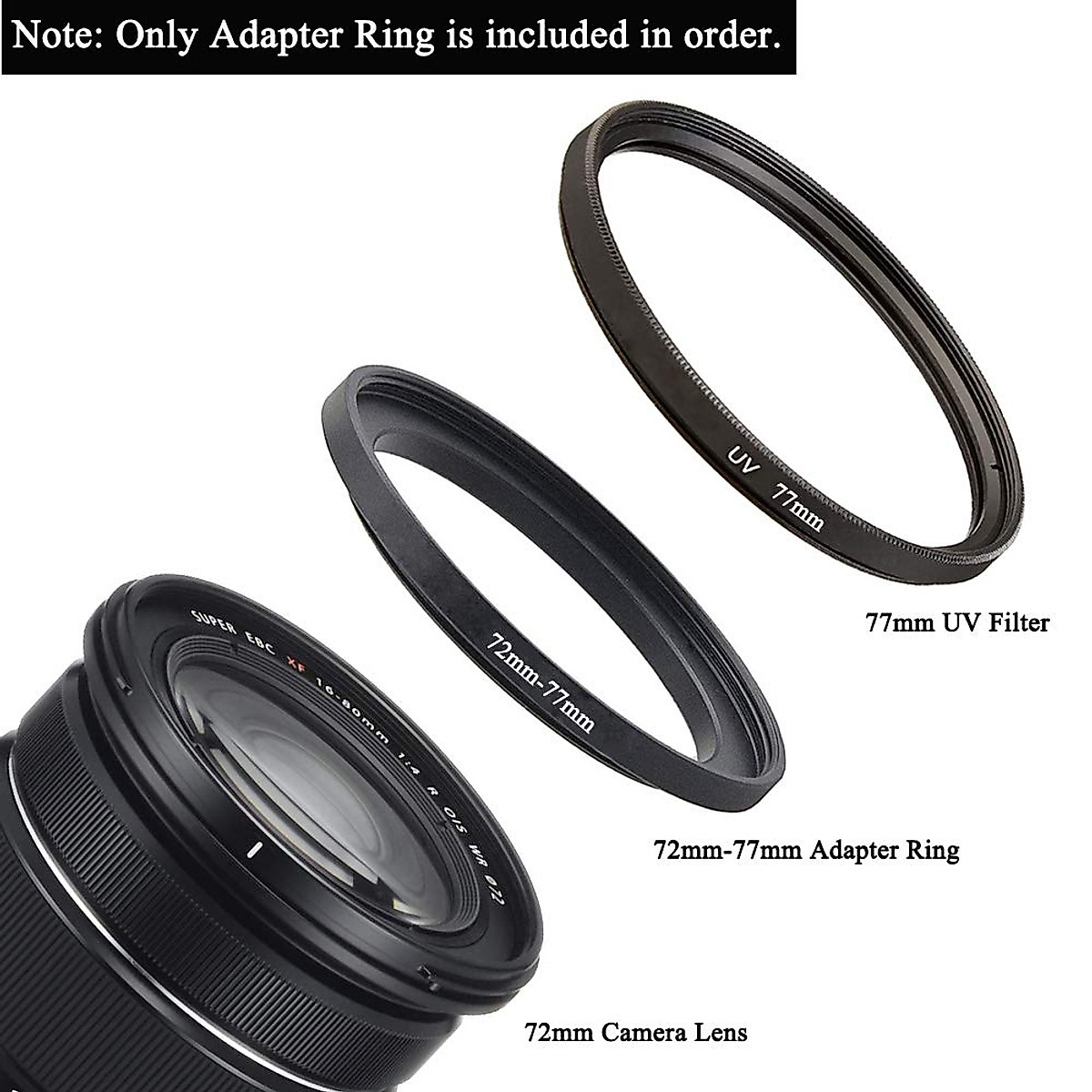 72mm-77mm Step Up Ring(72mm Lens to 77mm Filter, Hood,Lens Converter and Other Accessories) (2 Packs), Fire Rock 72-77 Aerometal Camera Lens Filter Adapter Ring…