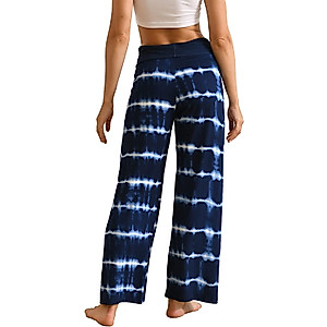 iniber Women's Comfy Pajama Pants Casual Lounge Pant Wide Leg Palazzo Stretch Drawstring Bottoms