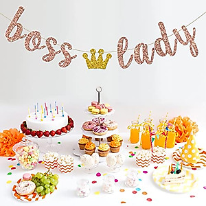 INNORU Boss Lady Banner, Girls Queen Women Birthday Party Decorations, Baby Shower, Girls 1st Birthday Banner, Gender Reveal Party Decorations Rose Gold Glitter