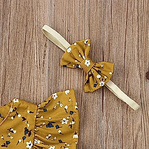 VISGOGO Kids Baby Girls Sister Matching Clothes Floral Romper Dress Headband Outfits Set (Romper, 0-3 Months)