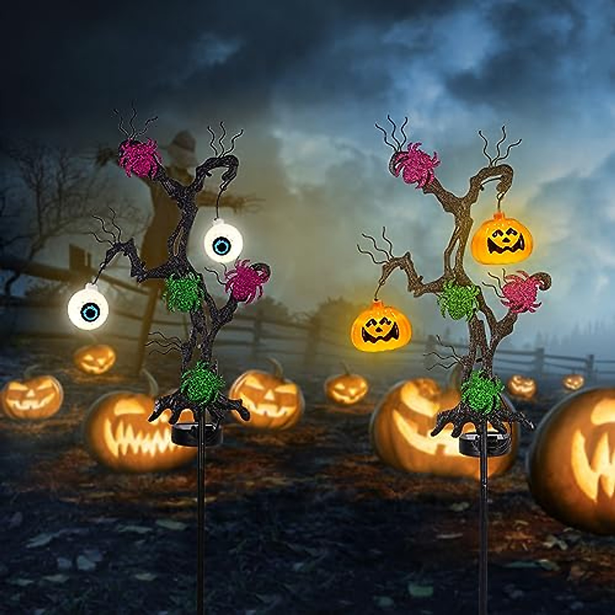 dreamskip Halloween Solar Lights Outdoor, 2 Pack Solar Powered Halloween Decorations, Pumpkin and Eyeball Halloween Pathway Stake Lights for Outside Yard Porch Lawn Garden (DR-YF47062811-FBA)