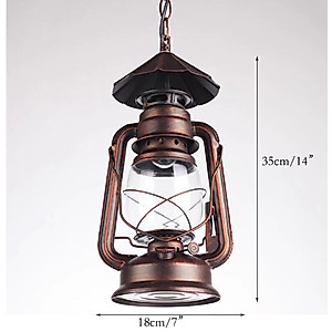 Retro Lanterne Pendant Lighting Metal Glass Shade Kerosene Ceiling Light Pendant Lamp,Red Bronze Finish