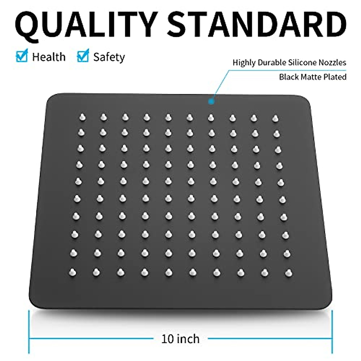 GELE Rainfall Shower Head, 10 Inch High Pressure Shower Head, Ultra -thin Matte Black Shower Head Without Shower Arm, Stainless steel