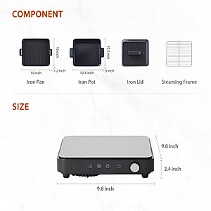 Olayks Portable Induction Cooktop with Removable Iron Cast Griddle Pan & Pot Non-stick, 1500W induction hot plate with Digital Temperature Control & Time, Great for Family Party