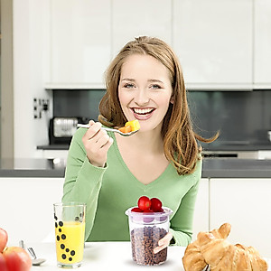 4 Packs 17 Oz Overnight Oats Containers with Lids and Spoons Large Capacity Leakproof Overnight Oats Jars Oatmeal Container Plastic Yogurt Jars Breakfast On the Go Cups for Fruit Vegetable Meal Prep