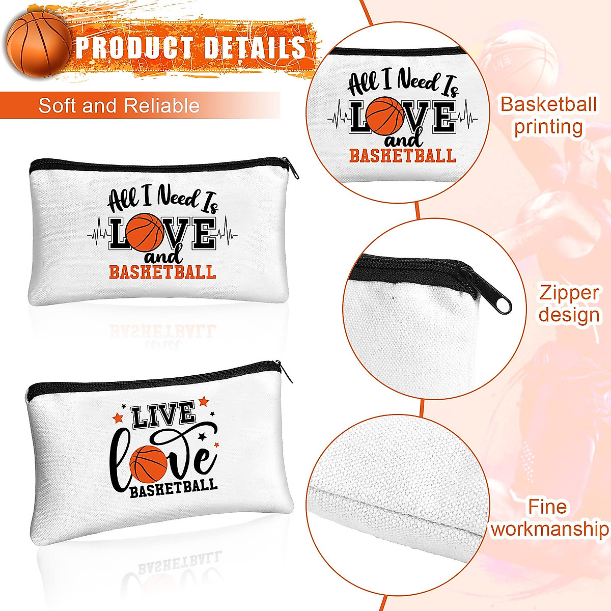 Moukeren 18 Pcs Basketball Gifts Basketball Makeup Bag Accessories Funny Travel Basketball Bags for Teen Cosmetic Zipper Pouch for Team Players Lover, 8.27 x 5.12 Inch(Classic Style)