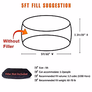 ZGLCQSGY Bean Bag Chair Cover 5ft Fluffy Bean Bag Chairs for Adults PvFur Light Grey BeanBag Cover Living Room Furniture