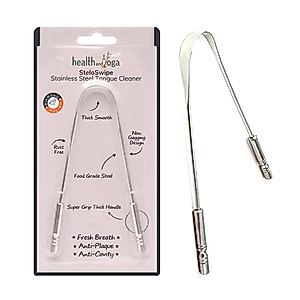 HealthAndYoga™ Tongue Cleaner Scraper - Hygienic, Surgical Grade, Non-Synthetic Grip – Sterilizable Tongue Brush Cleaner (Surgical Steel - 1 Pack)
