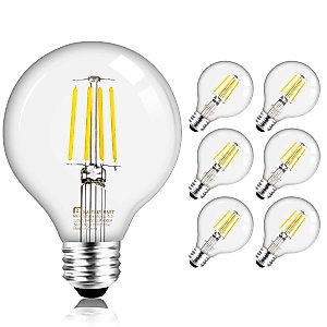 MASTERY MART G25 Globe Light Bulbs Dimmable, E26 Base Bulb [60W Equivalent] 5.5W LED, 4000K Cool White, Edison Vintage Style Decorative Filament Bulb for Bathroom Mirror, UL, Energy Star, 6 Pack