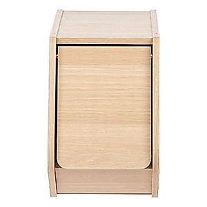 IRIS USA Narrow Modular Wood Stackable Storage Box with Sliding Door, for Office Closet and Nightstand, Easy Assembly, Space Saving, Stacking Storage Box, Light Brown