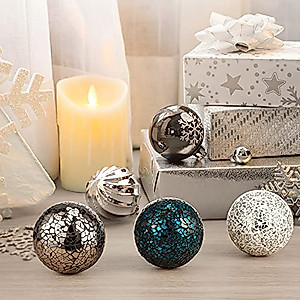 3 Pieces Decorative Balls Mosaic Glass Sphere Centerpiece Orb Glass Vase Balls Vases Dining Table Decorations (Silver, Turquoise, Black)