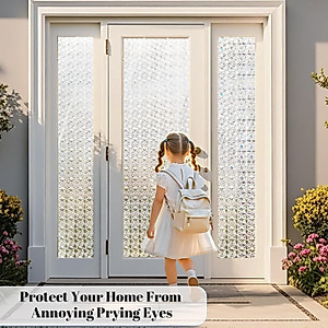 Windimiley Window Privacy Film, Stained Glass Window Film Heat Control UV, Frosted Rainbow Bathroom Decorative Film Diamond 3D Static Clings, Peel and Stick Window Tint for Home (Pure,17.5x78.7inch)