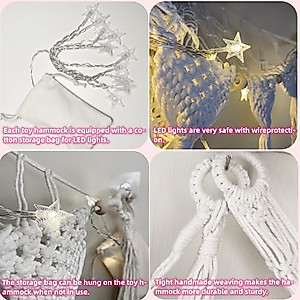 YUNII Toy Hammock for Stuffed Animal Storage,Large Capacity Bath Toy Organizers,Baby Toy Storage with Fairy Lights,Durable Cotton Net for Bedroom Kids Room,Play Room Boho Nursery Decor