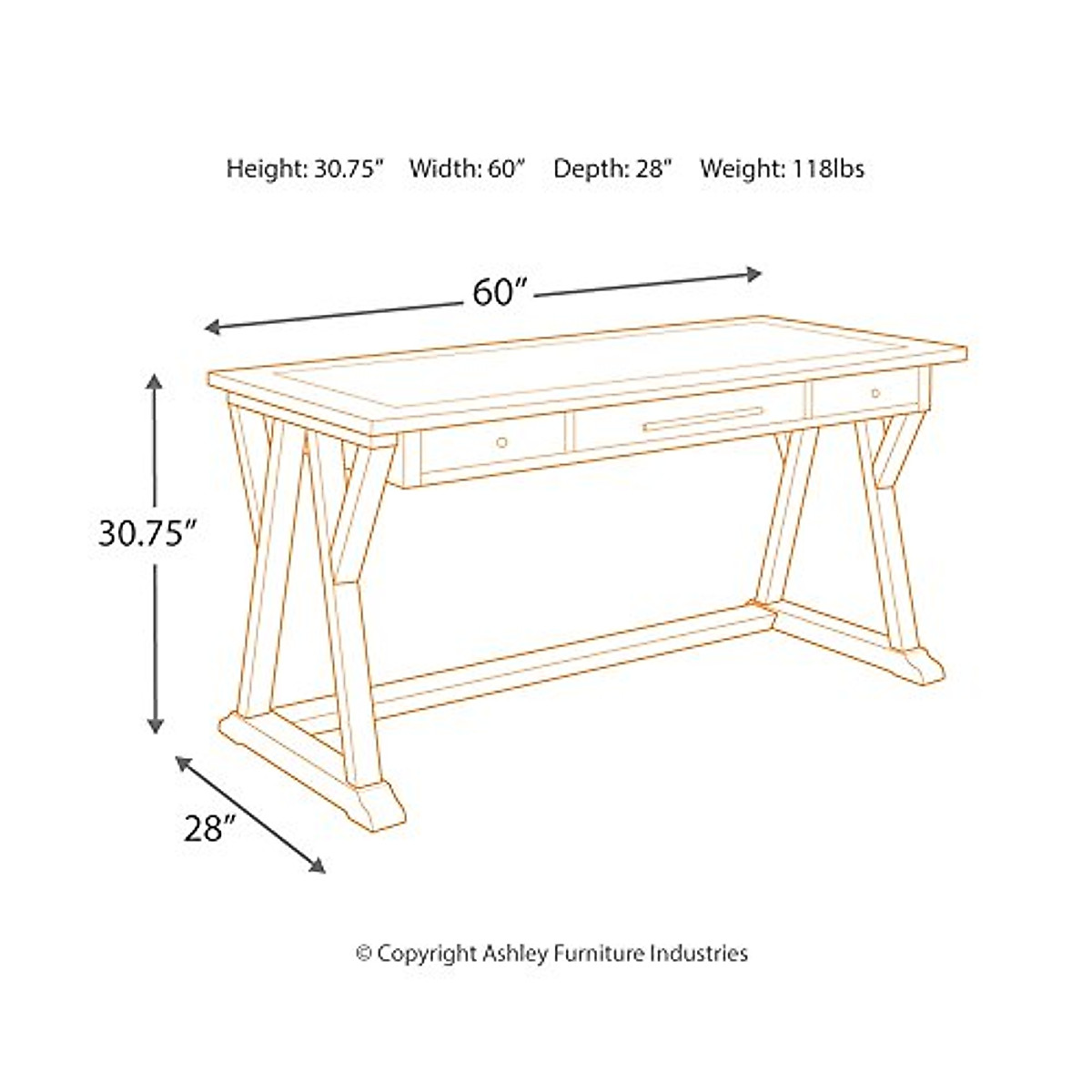 Signature Design by Ashley Luxenford Rustic Farmhouse 60" Home Office Desk with Drawers, Distressed Gray