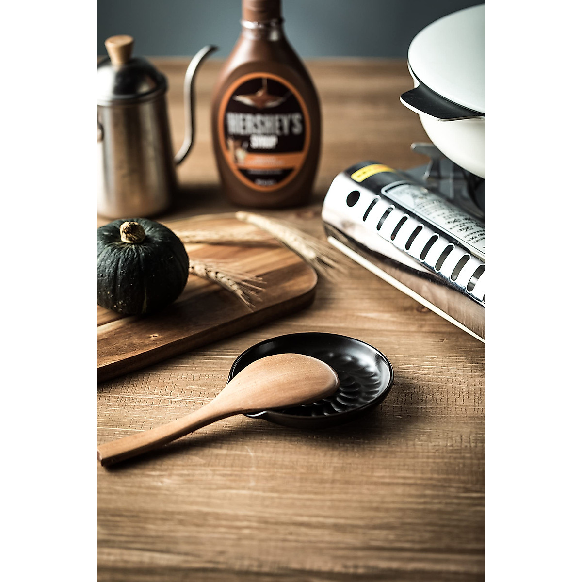 Ceramic Spoon Rest with Drip Tray for Multiple Utensils& Cooking Black Spoon Rest Spoon Holder for Stove Top