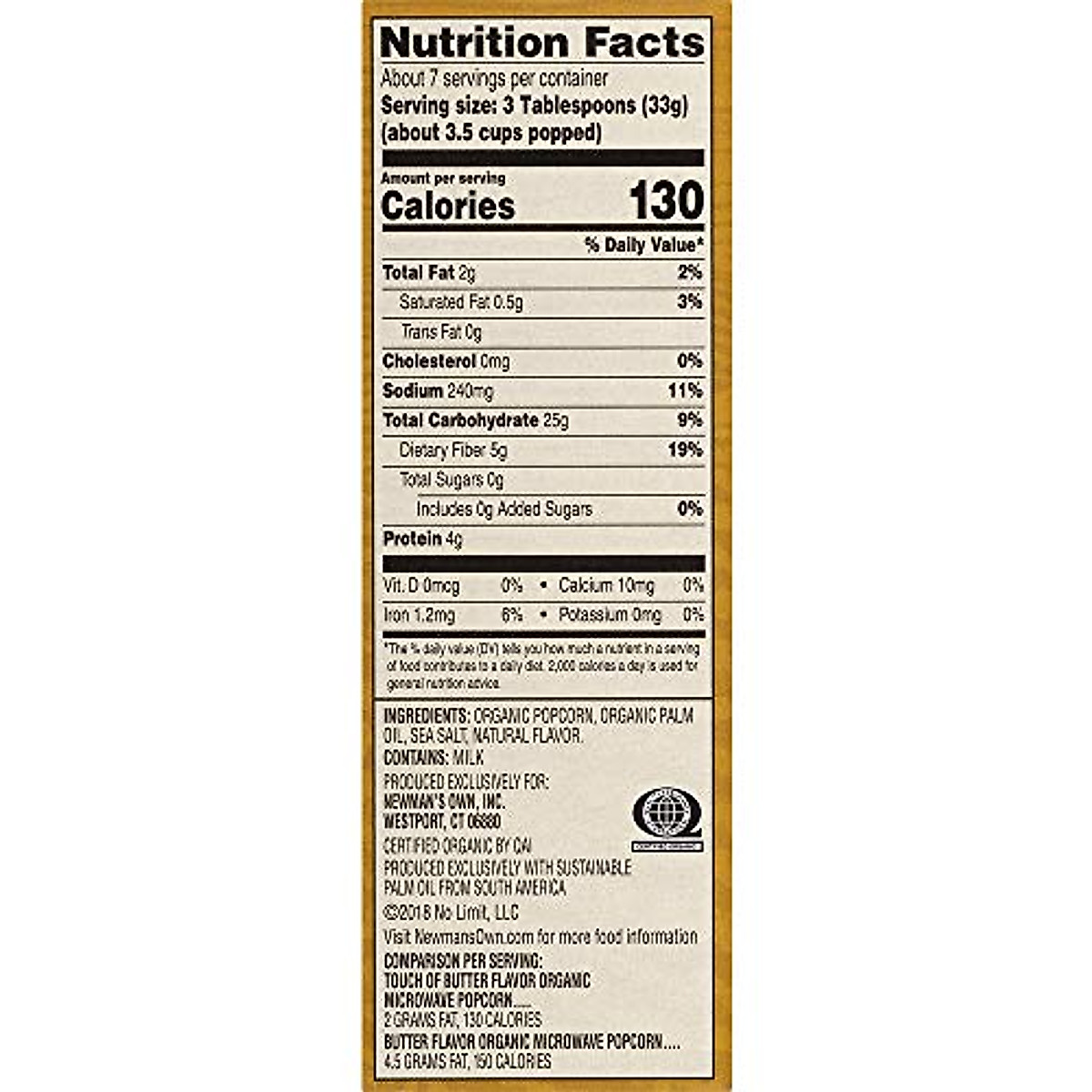 Newman's Own Organics Microwave Popcorn, Touch of Butter, 8.4oz (Pack of 12)