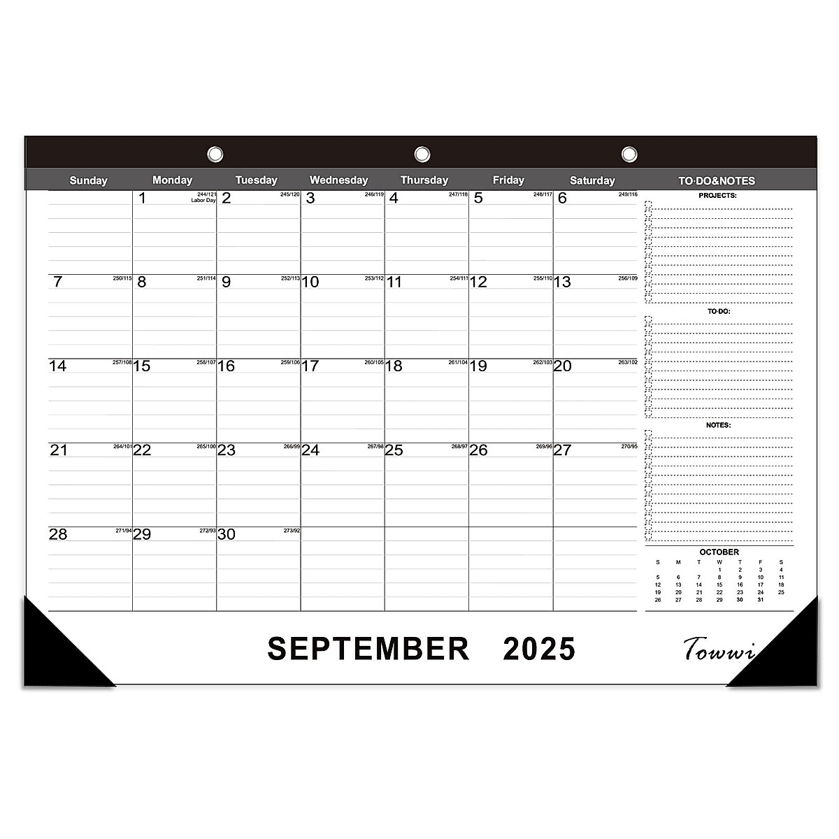 TOWWI Monthly Desk Pad Calendar Desk/Wall Calendar for Daily Schedule Planner, 16.7x11.6 inches (Black)