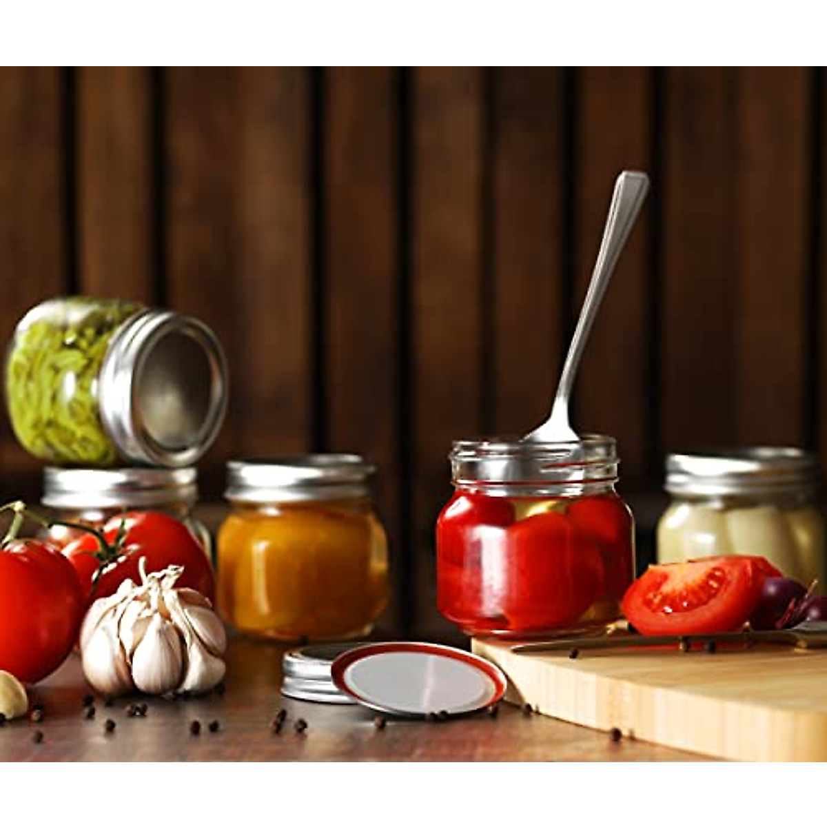 GOURMEX Glass Mason Jars With Lids | Sourdough Starter Jar, Vintage Kitchen Decorative Jars, Candle Jars | Glass Storage Jars Canning Supplies (8oz)