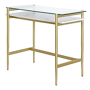 Eaton Rectangular 36'' Wide Desk with Faux Marble Shelf in Brass/Faux Marble