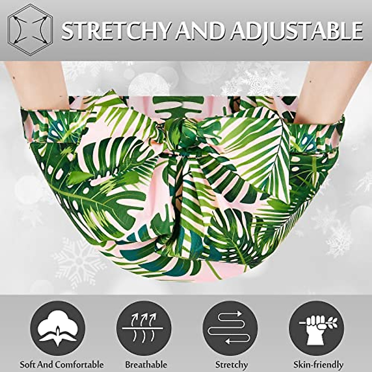 3 Pieces Shower Caps for Women, Waterproof Reusable Shower Hair Caps Elastic Hem Turban Shower Bath Caps for Long, Short and Curly Hair for Women Girls (Stripe, Coconut Palm and Polka Dot Pattern)