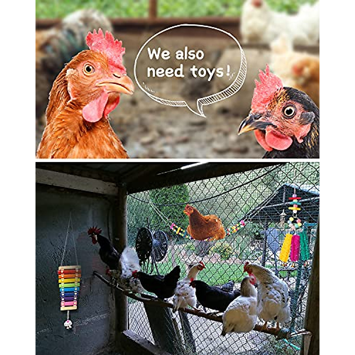 Woiworco 6 Packs Chicken Toys for Coop, Chicken Xylophone Toy for Hens, Chicken Ladder Swing Toys, Chicken Pecking Toys, and Vegetable Hanging Feeder for Chicken Bird Parrot Chicken Coop Accessories
