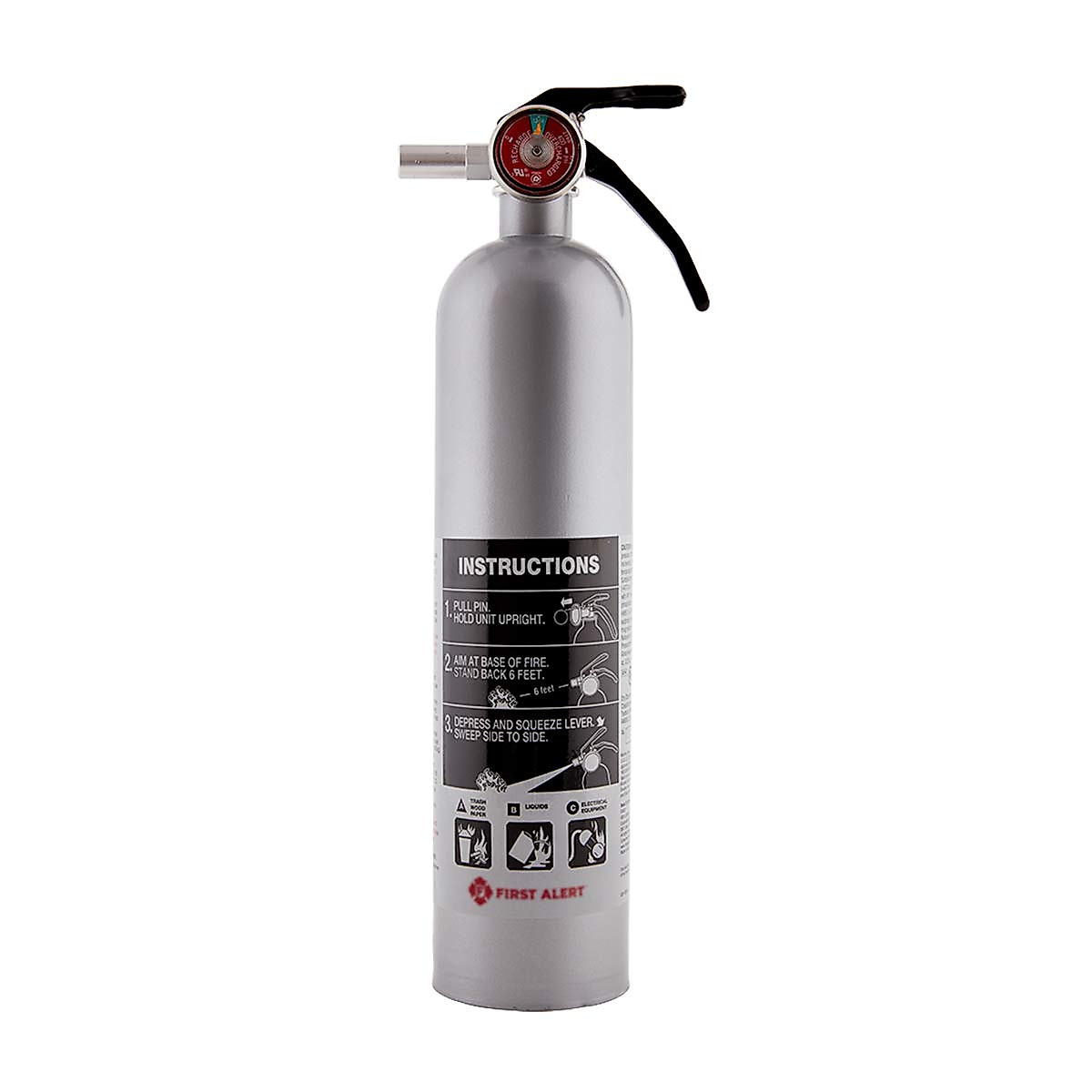 First Alert DHOME1 Rechargeable Standard Home Fire Extinguisher, UL Rated 1-A:10-B:C, Pewter