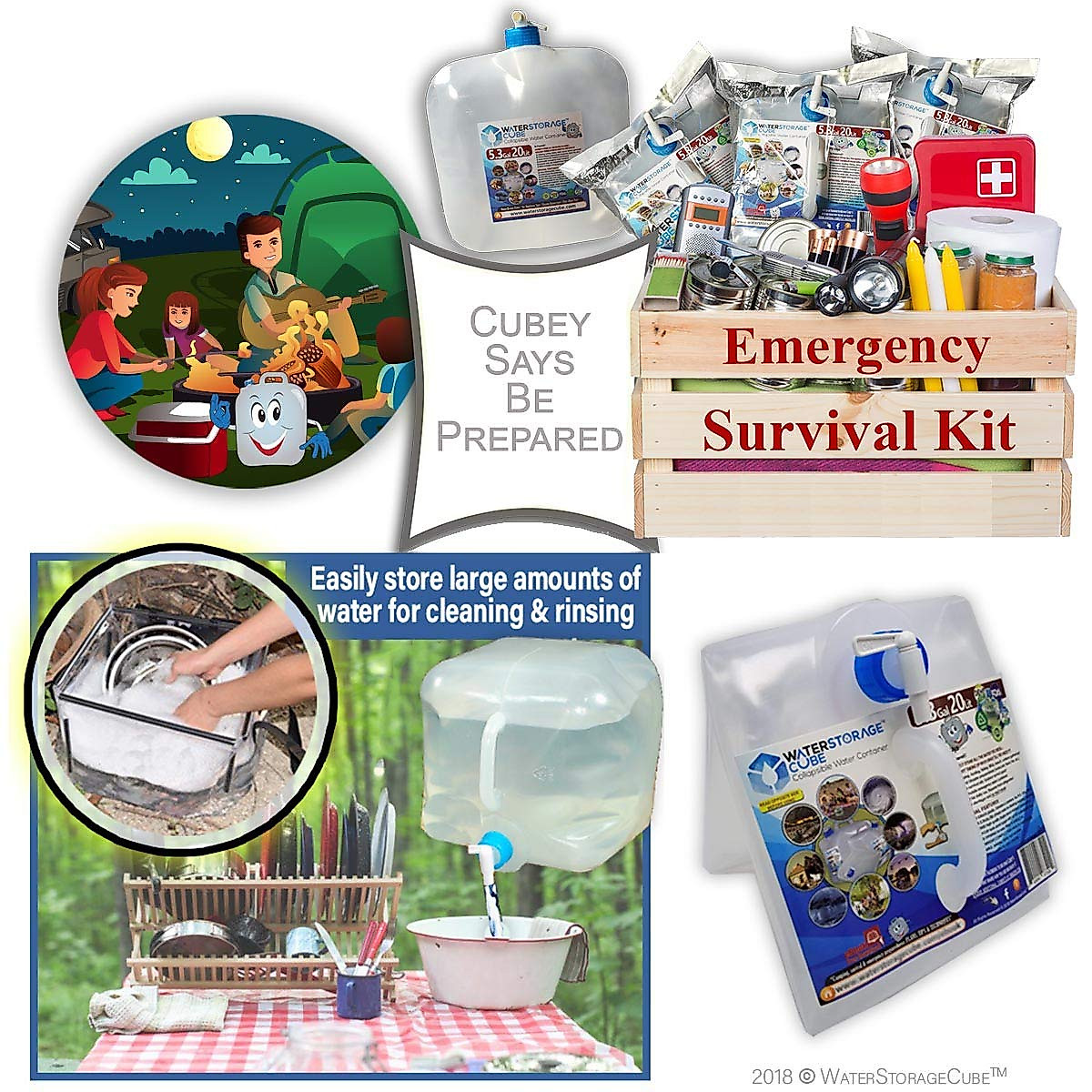 WaterStorageCube BPA-Free Collapsible Water Container with Spigot, Food-Grade Camping Water Storage Carrier Jug for Outdoors Hiking Hurricane Emergency, Foldable Portable Water Canteen (5.3 Gallon)