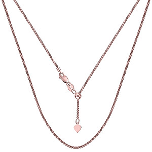 Jewelry Affairs 14k Rose Solid Real Gold Adjustable Popcorn Link Chain Necklace, 1.3mm, 22"