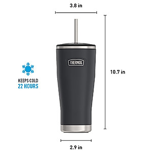 THERMOS ICON SERIES Stainless Steel Cold Tumbler with Lid and Straw - 24 Ounce, Granite - Vacuum Insulated Tumbler