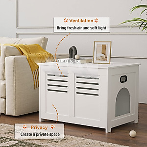DINZI LVJ Hidden Cat Litter Box Enclosure, Flip Top Cat Washroom Furniture, Good Ventilation, Entrance Can Be on The Left or Right, Enclosed Cat Litter House Side Table for Most of Litter Box, White