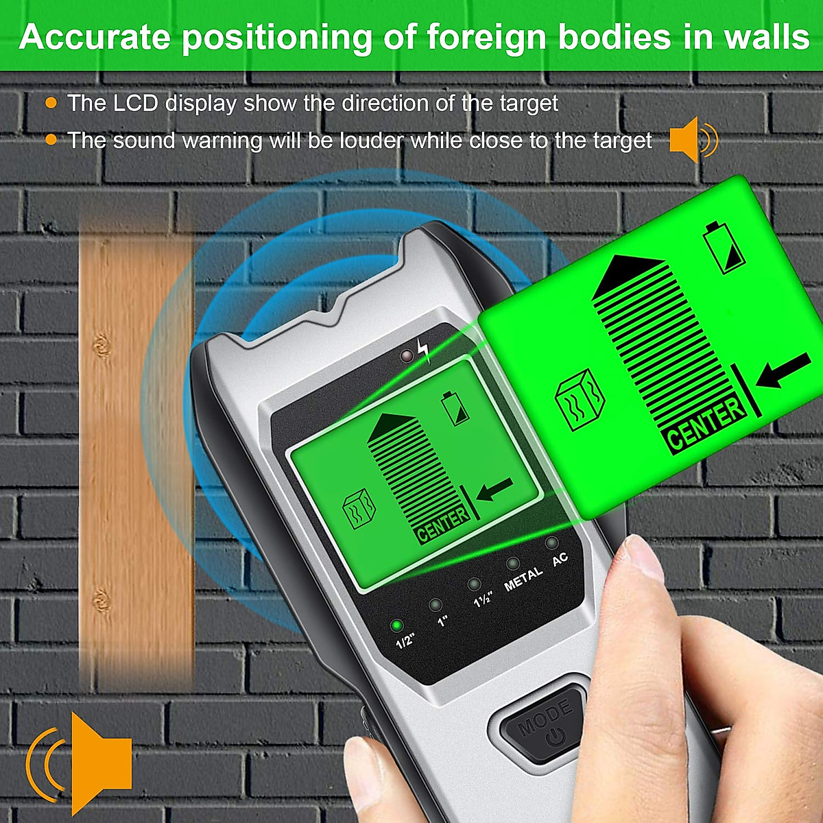 Stud Finder Wall Scanner, 5 in 1 Multi-function Upgraded Smart Stud Sensor, Wall Scanner with Battery for the Center& Edge of Metal, Studs and AC Wire, Pipe Locator for Walls