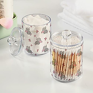 Elephants Qtip Holder Dispenser for Cotton Ball，Bathroom Organizers and Storage Containers，Plastic Jars with Lid Apothecary Jar for Cotton Swabs Pads