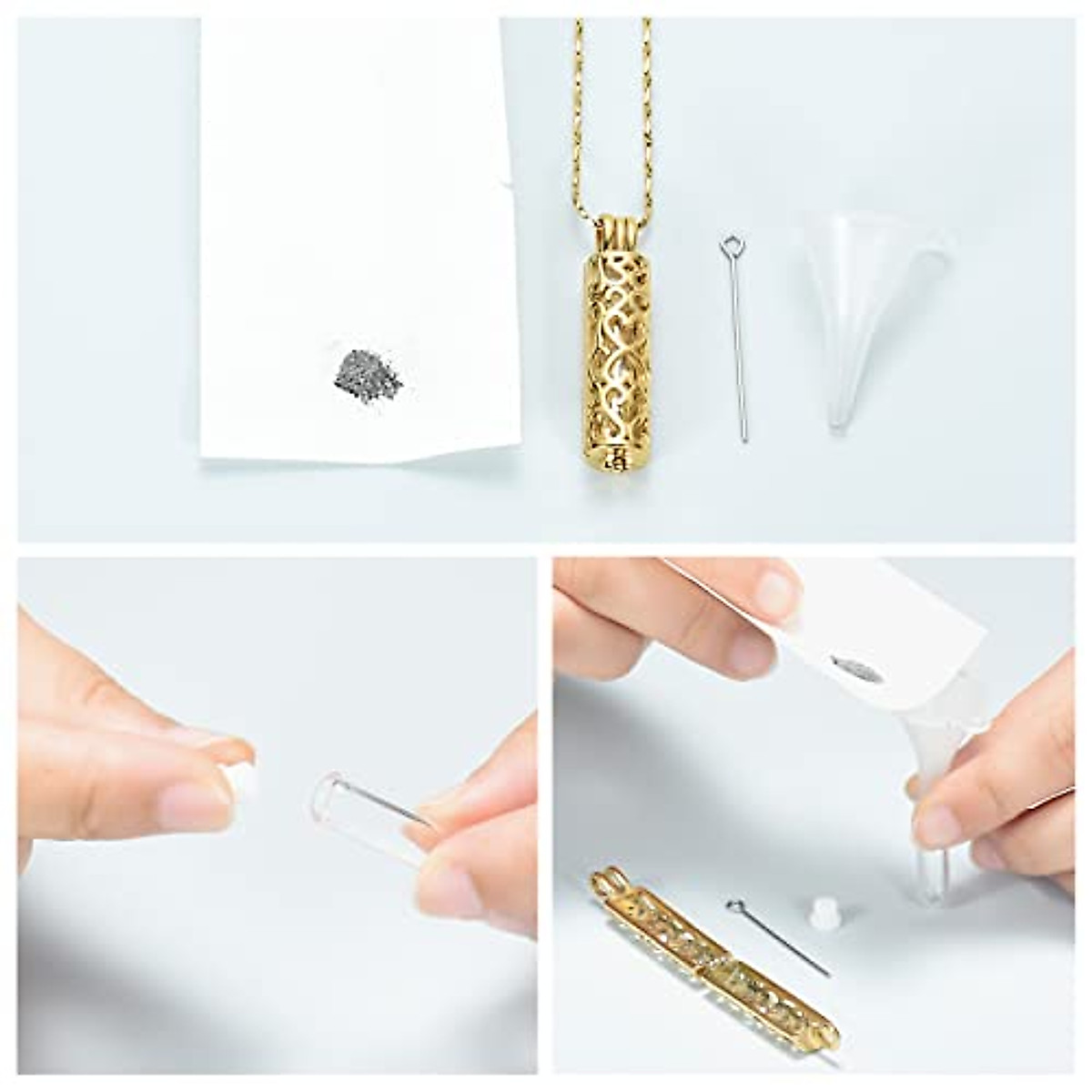 Imrsanl Cremation Jewelry Urn Necklace for Ashes Pendant with Hollow Glass Vial Cylinder Cremation Keepsake Memorial Lockets Ashes Holder for Women Men Pet (Gold)