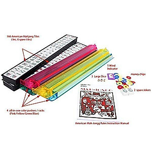 C&H Solutions 166 Tiles American Mahjong Set Black Soft Bag 4 Color Pushers/Racks Easy Carry Western Mahjongg