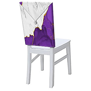 MUSEDAY Christmas Chair Covers Dining Chair Back Covers 6PCS, Marble Kitchen Chair Slipcovers Protective Covers for Xmas Wedding Hotel Holiday Party, Purple and Gray Modern Art Texture