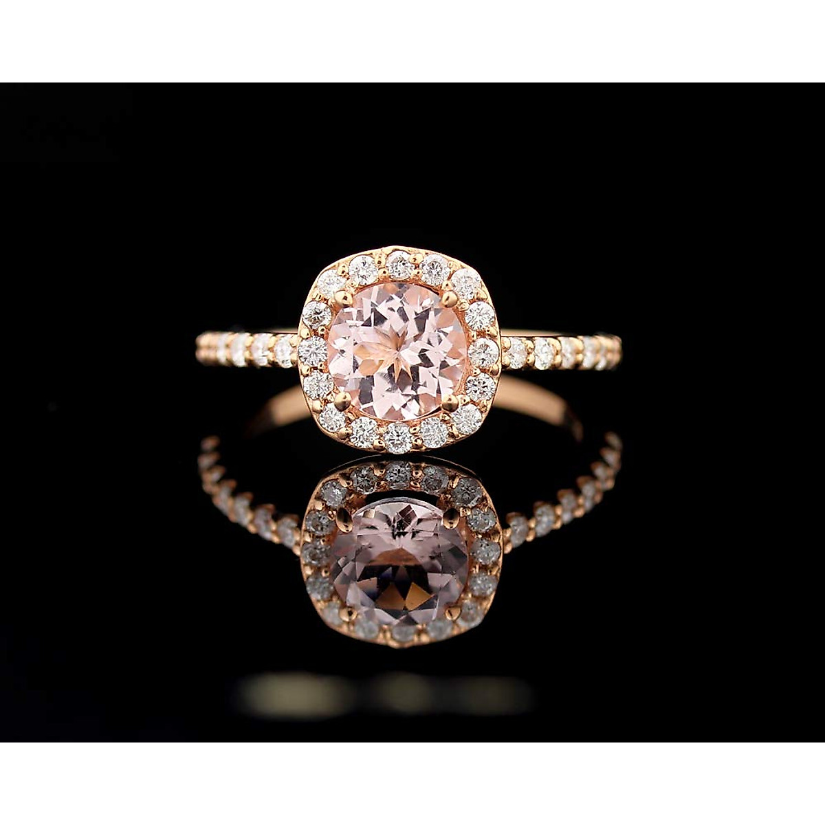 GNG 1.00 Cttw Natural Morganite and Diamond Halo Engagement Ring in 10k Rose Gold (6)
