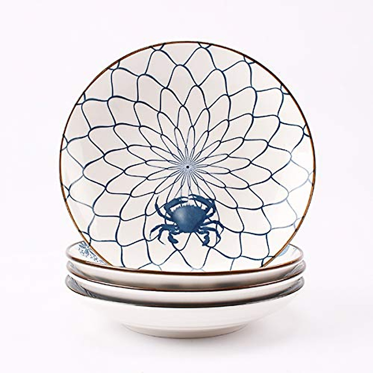 YALONG Ceramic Japanese Dinner Plates Set 7 Inch Appetizer Shallow Plates Serving Lunches, Cheese Salad, Dessert Set of 4 Assorted Motifs Microwave & Dishwasher Safe