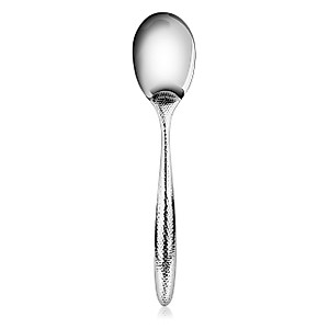 New Star Foodservice Mars Collection, Stainless Steel, 18/8 Hammered Hollow Handle Serving Spoon, 12.8-Inch