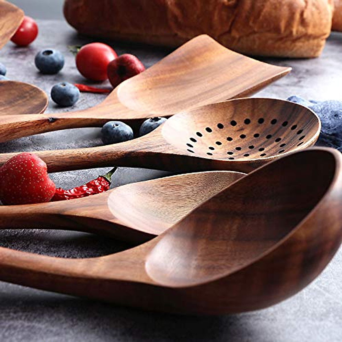 Wooden Utensils Set for Kitchen, Messon Handmade Natural Teak Cooking Spoons Wooden Spatula for Nonstick Cookware (7 sets)