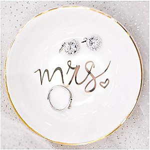 Quany Life Mrs Jewelry Dish Ceramic Ring Trinket Tray Wedding Gift for Bride Desk Storage for Mrs Engaged Gifts Mr Mrs Gold Engagement Gifts Friend