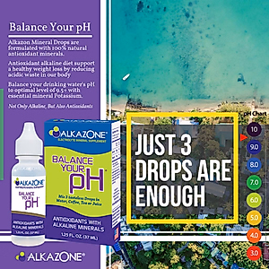 Alkaline Water Drops with Ph Test Strips Bundle - Alkazone Antioxidant Alkaline Mineral Drops Make Your Own Alkaline Water Raise Ph | Includes 50 Ph Test Strips for Water to Test Alkalinity