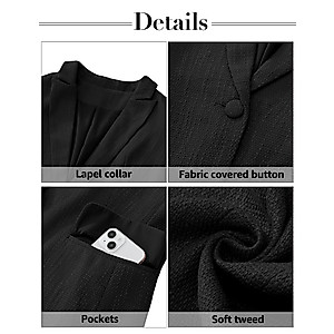 luvamia Women's Black Tweed Blazer for Business Casual, Size Large