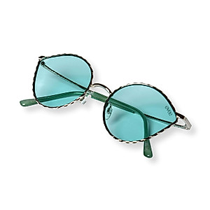 EVEE Vintage Oval Eye-Shape Metal Retro Sunglasses with Cosmetic Tint Lens (Rouge) (Silver Frame/Mint Green Lens)