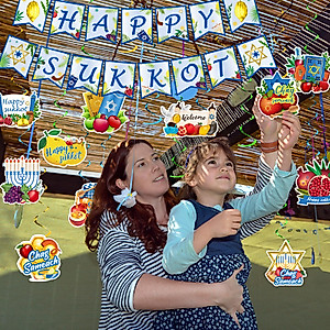 Newwiee 38 Pcs Happy Sukkot Hanging Swirls Sukkot Banners Sukkot Hanging Decorations Sukkot Glitter Foil Ceiling Swirls Streams Sukkah Decorations for Jewish Holiday