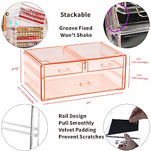 Cq acrylic Stackable Bathroom Storage with Pull Out Bin Organizer Drawer for Cabinet,Vanity,Shelf,Cupboard,Cabinet or Closet Organization Pink 3 Drawers