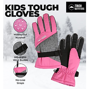 Tough Outdoors Kids Snow Gloves - Kids Ski Gloves & Youth Winter Gloves - Girls, Boys Snow Gloves - Insulated Waterproof Snow Gloves - Cold Weather Youth Ski Gloves - Skiing Gloves for Kids
