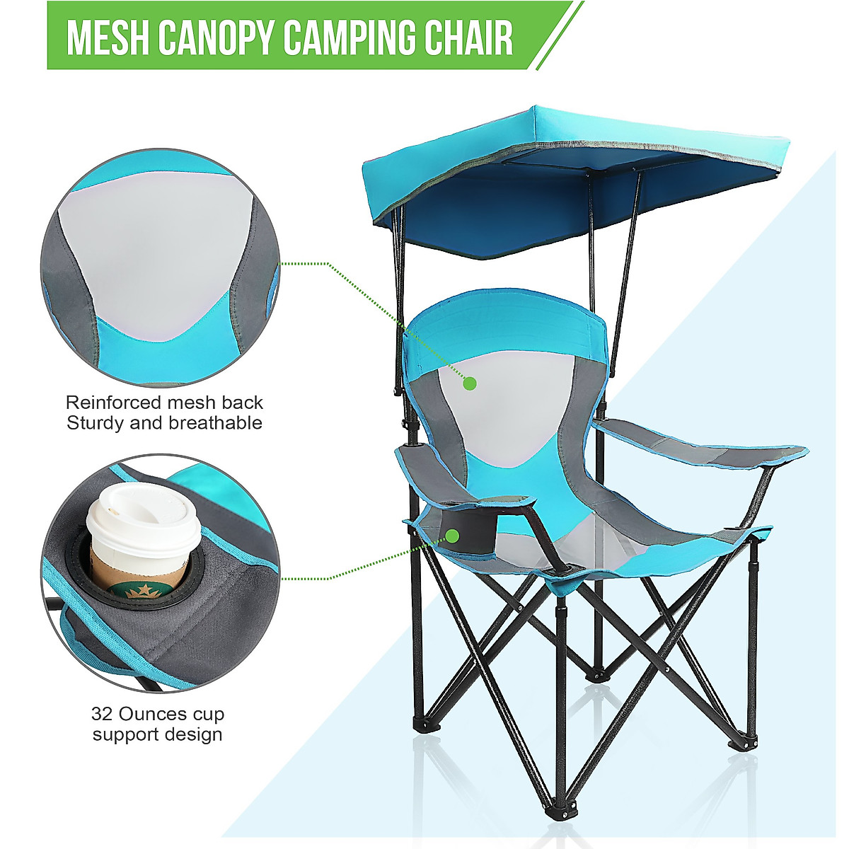 ALPHA CAMP Mesh Canopy Chair Folding Camping Chair - Royal Blue